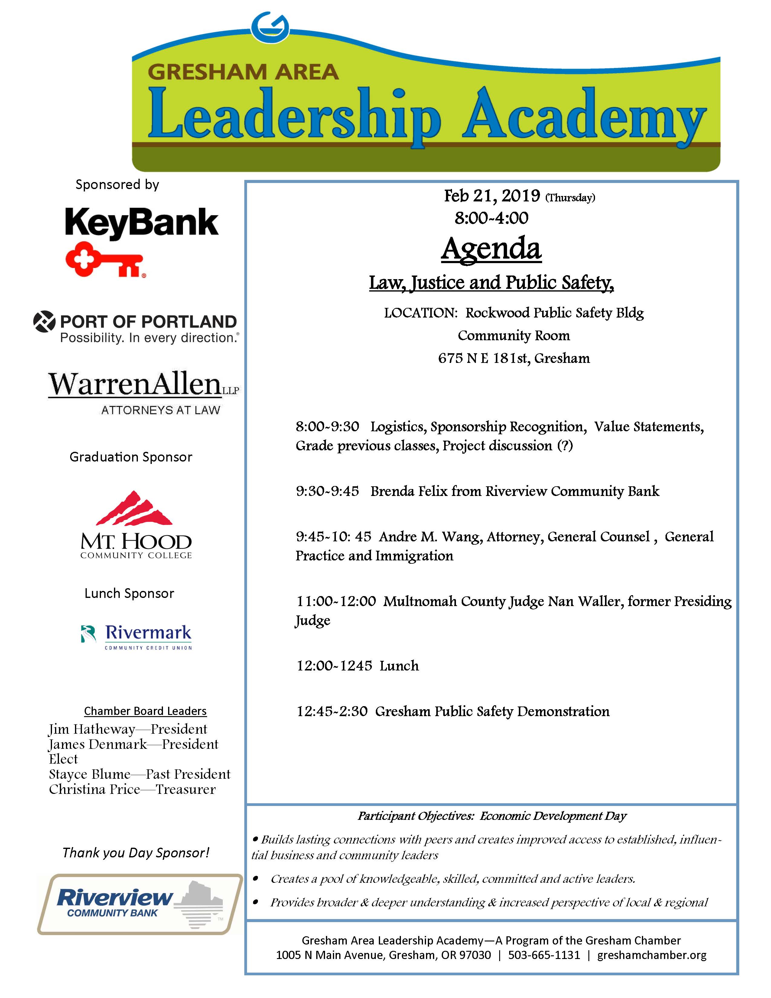 Past Leadership Academy Agendas - Gresham Area Chamber of Commerce and ...